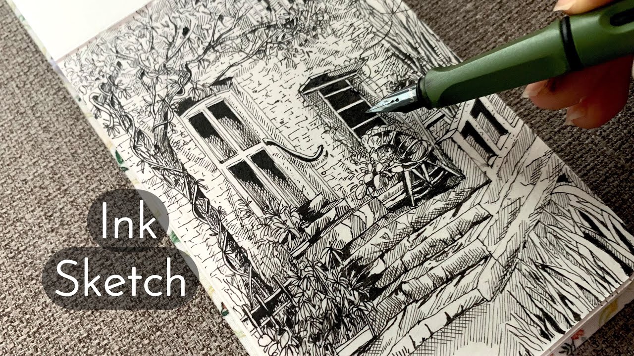 Ink sketching with fountain pen| urban sketching - YouTube