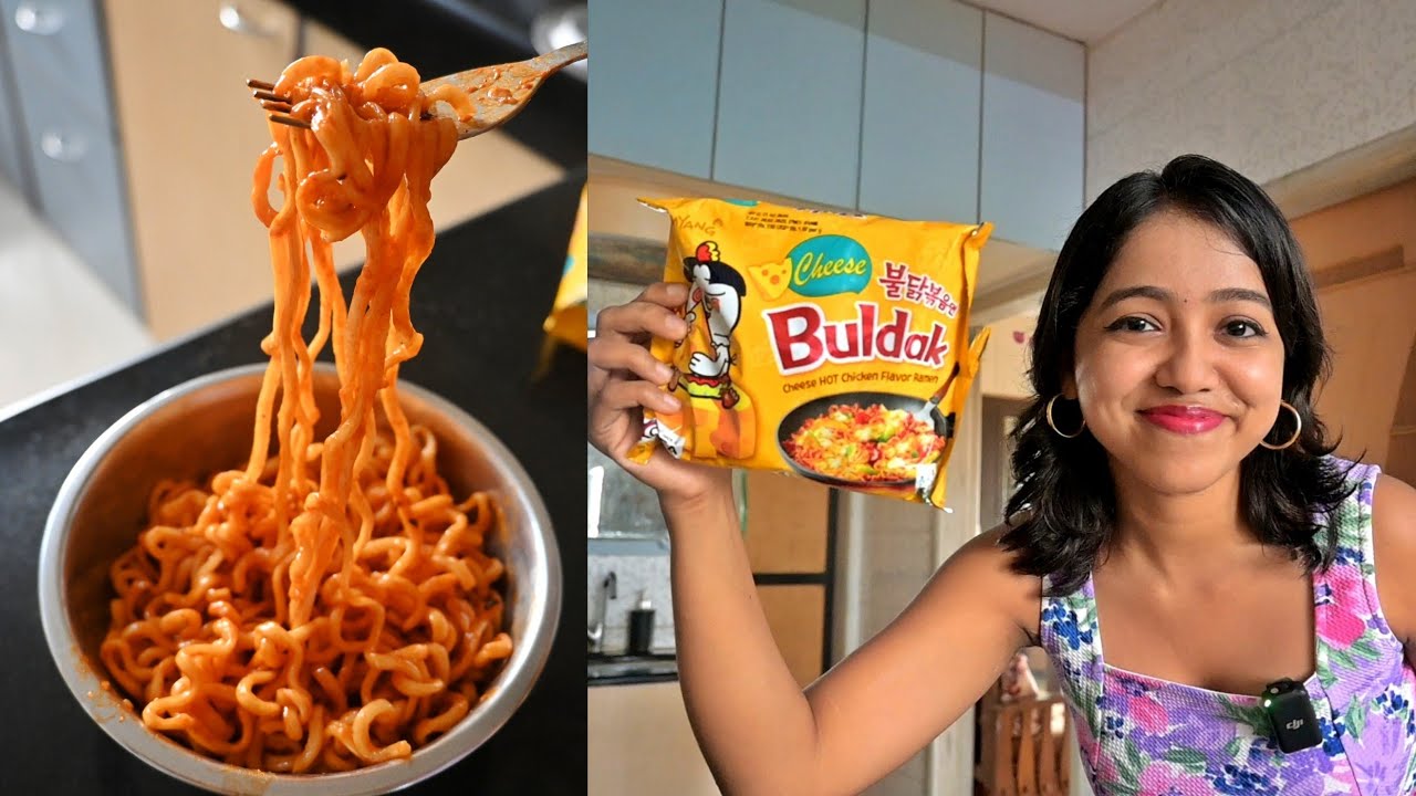 INDIAN tasting KOREAN BULDAK NOODLES for the first time 🍲😍 CHEESE ...