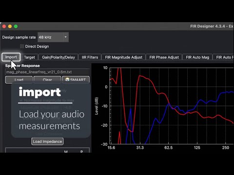 DSP design software for loudspeakers & DSP audio devices | 40sec FIR DESIGNER overview (dark mode!)