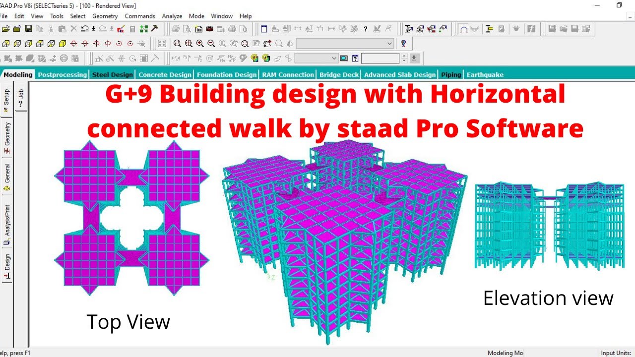 Building design G+9 with Horizontal walk by Staad pro V8i software ...