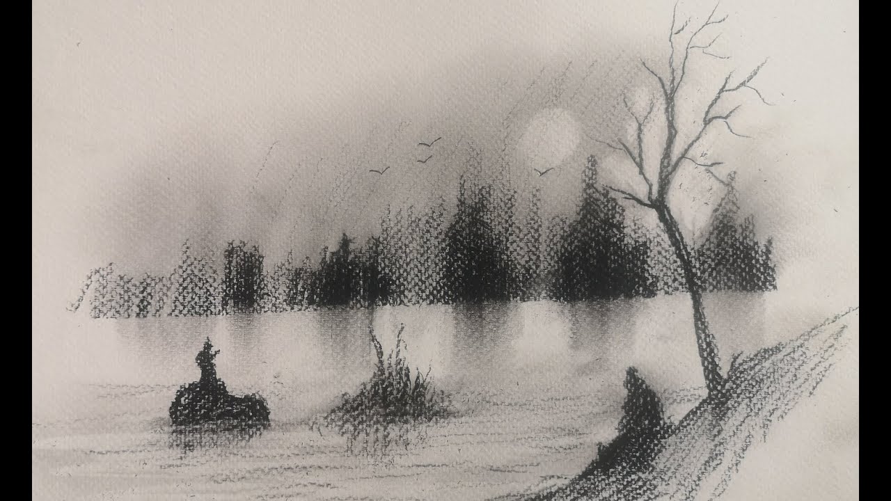 TECHNIQUE FACILE POUR LES PAYSAGES AU FUSAIN - YouTube