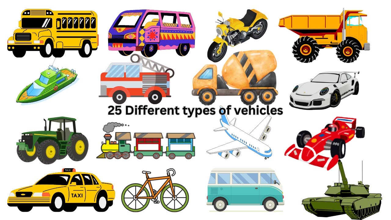 Learn 25 Different types of Vehicles Names for kids || Learn Vehicle ...