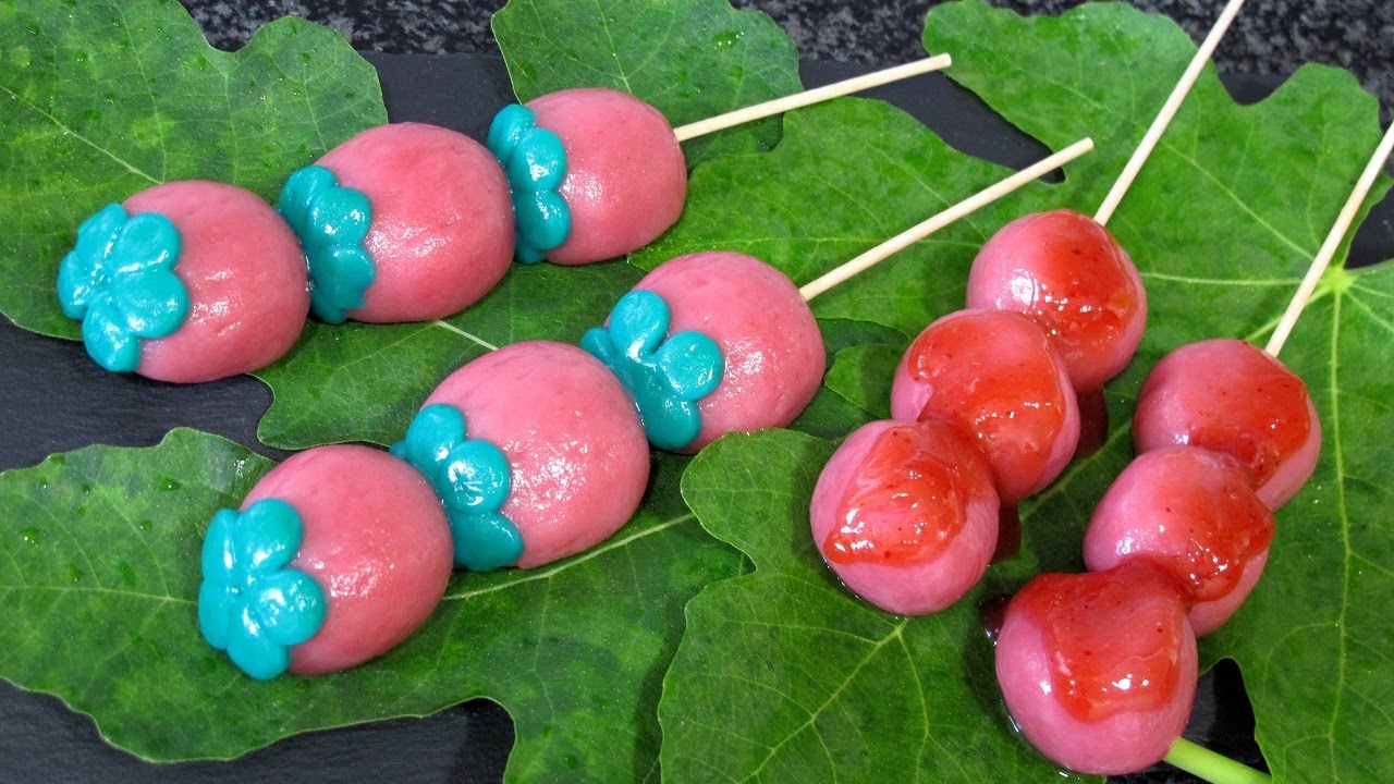 Dango JAPONÉS de fresa VEGAN| SIN GLUTEN / Ichigo Dango MUY FÁCIL ダンゴ ...