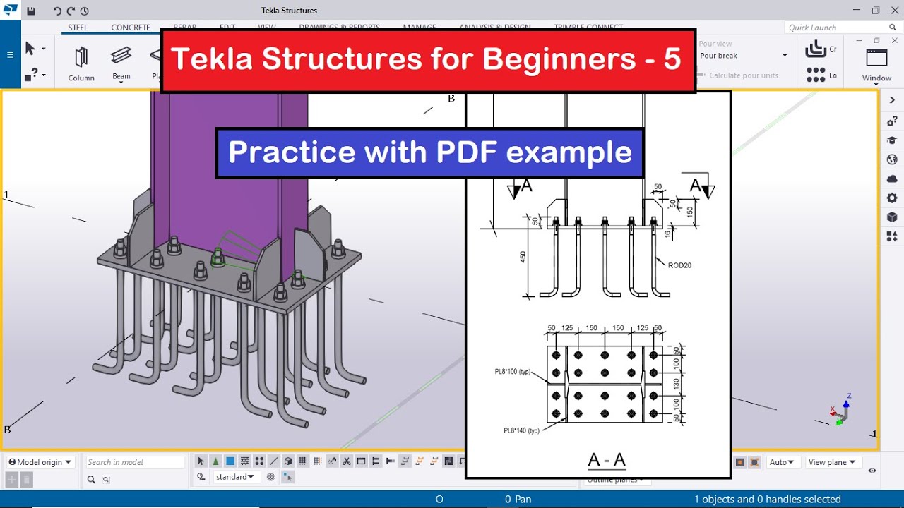 Tekla Structures for Beginners - 5 | Base plate #3 | PDF example - YouTube