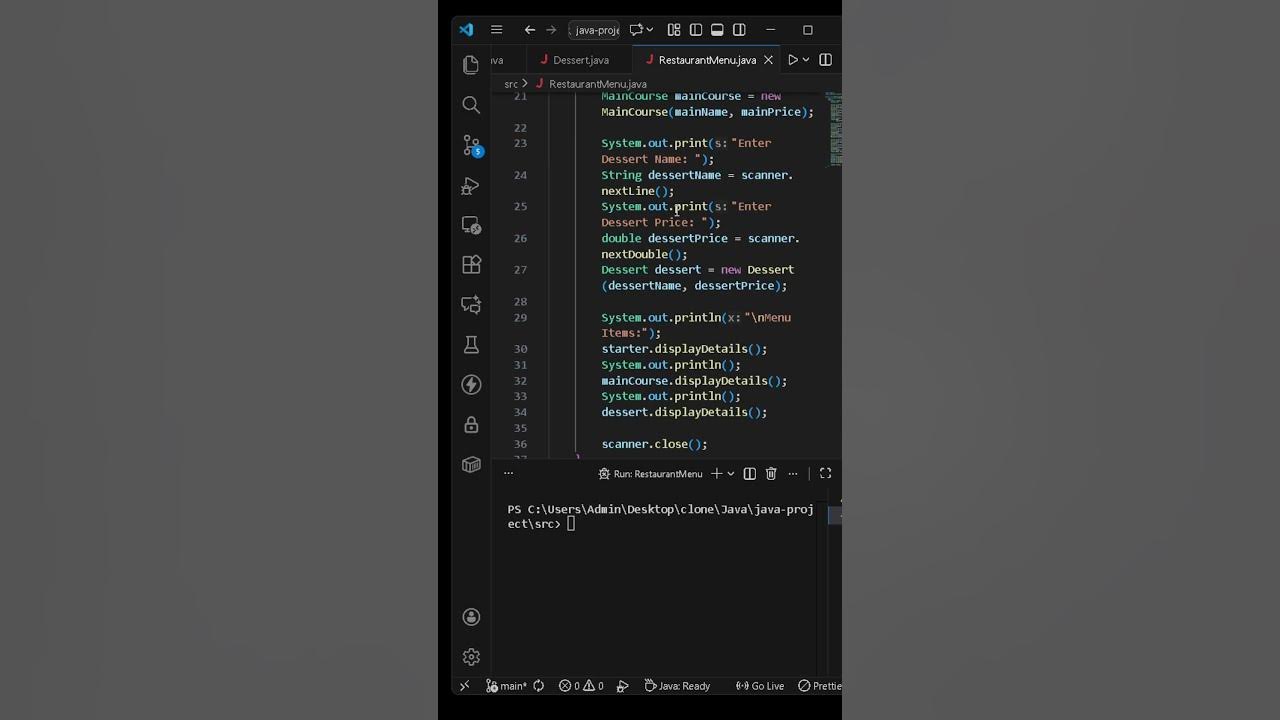 Java Inheritance & Abstract Class Example Restaurant Menu System ...