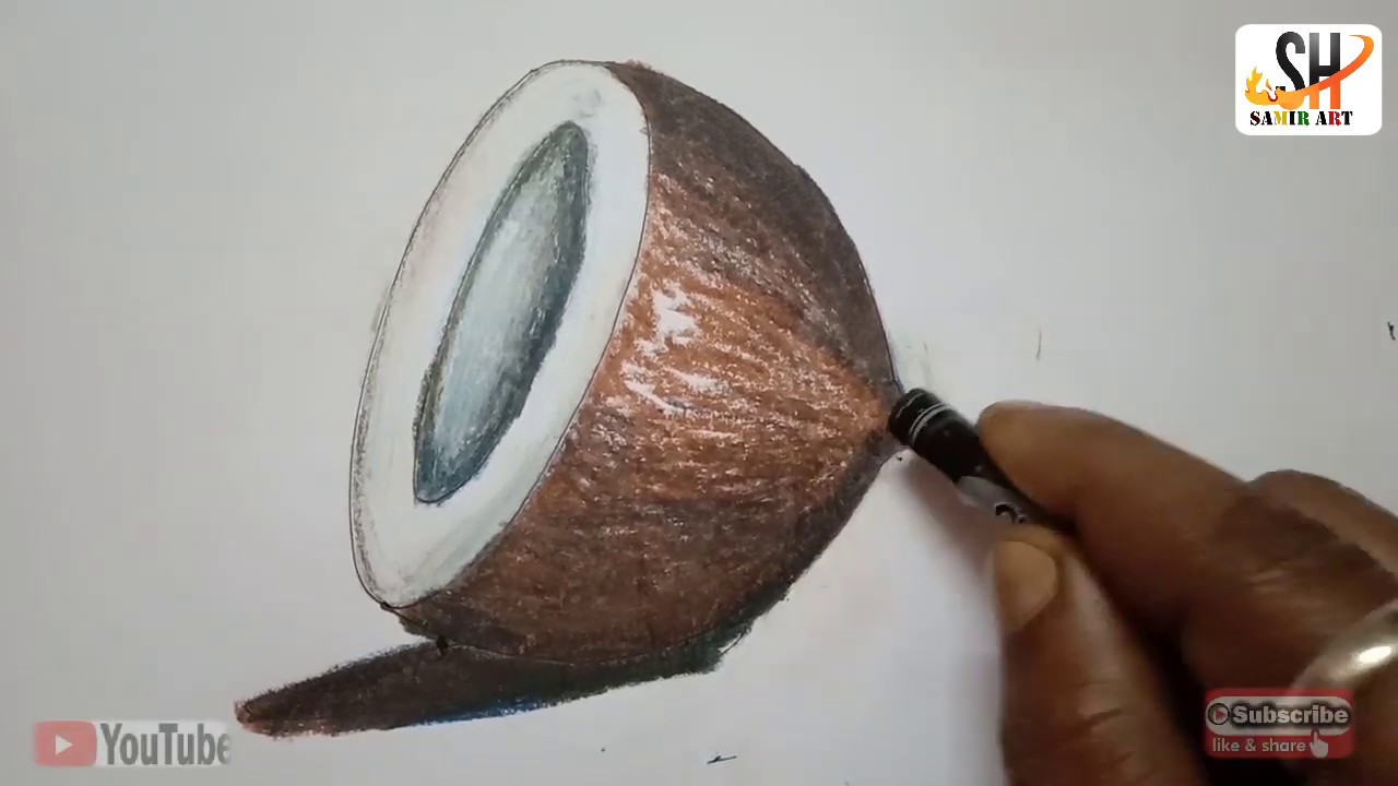 How to draw half coconut shell।।খুব সহজে নারকেলের অর্ধেক কিভাবে ছবি ...