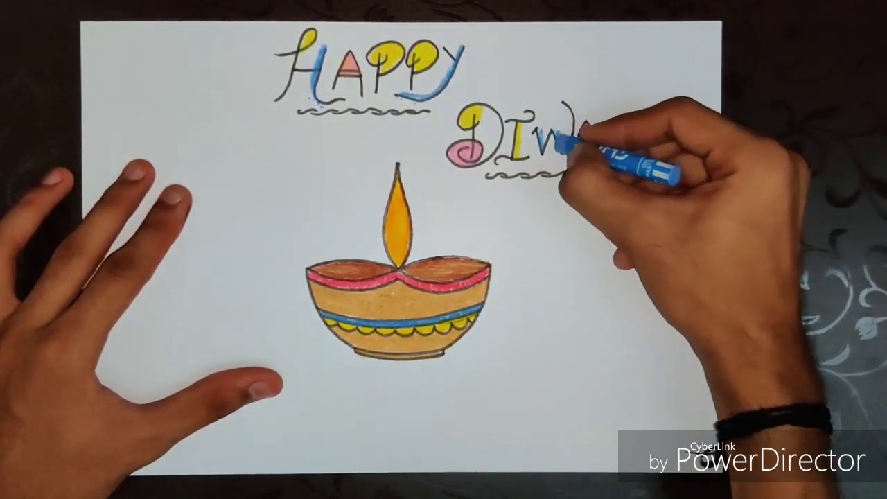 How to draw Diwali diya in easy steps|how to make diwali card drawing ...