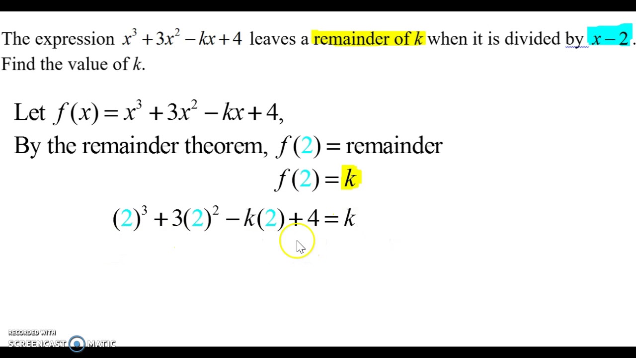 Applying the Remainder Theorem - YouTube