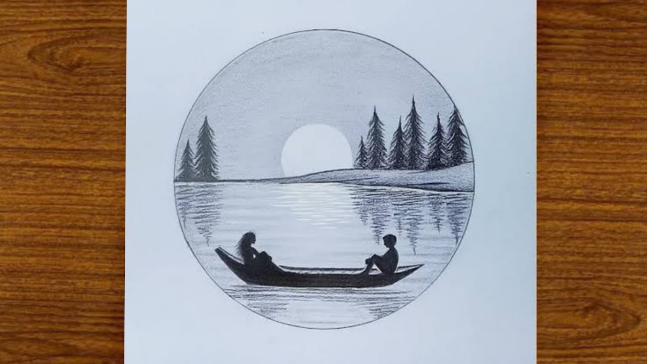 How to draw moonlight scenery | How to draw moonlight night step by ...