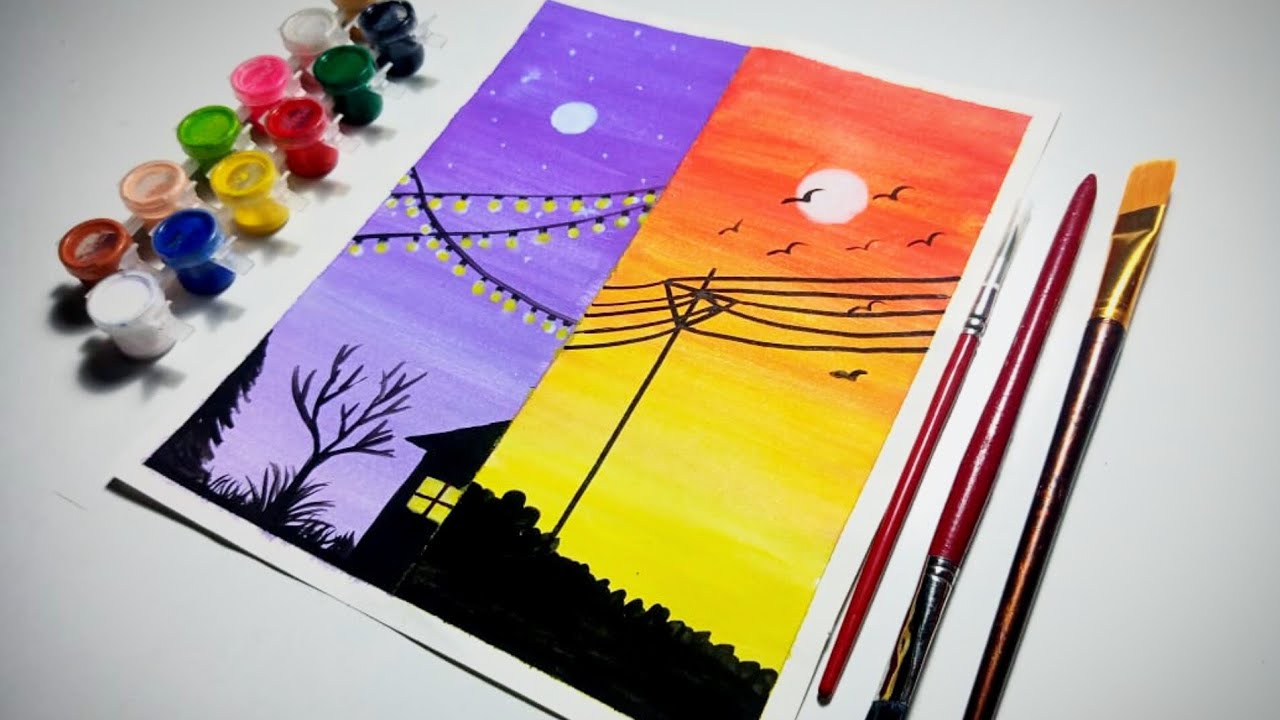 Beautiful Dual Scenery Painting | Step by Step Painting Tutorial - YouTube