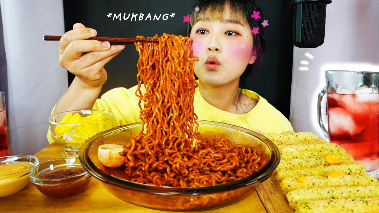 (real sound mukbang) TOMATO SAUCE FIRE NOODLE ft. Double layered Cheese ...