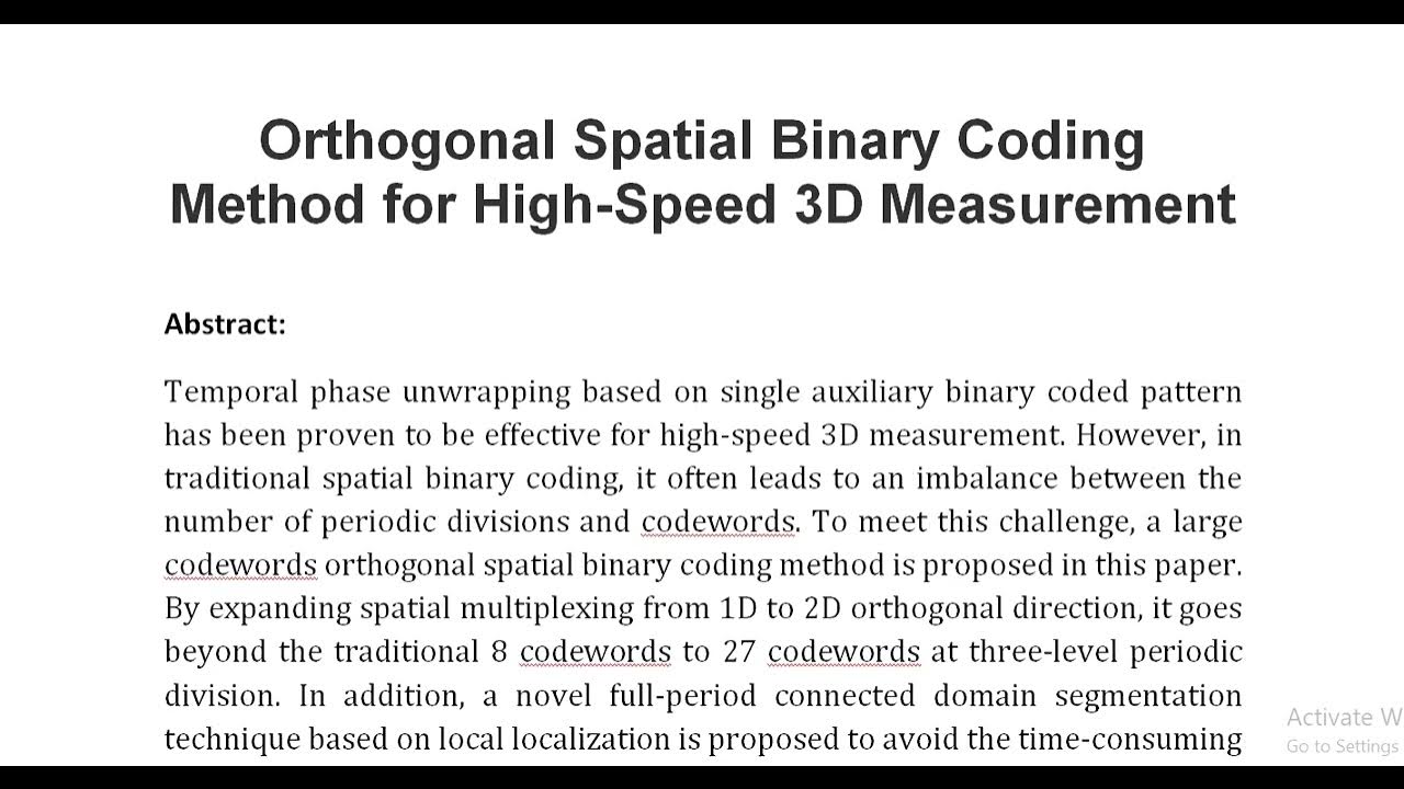Orthogonal Spatial Binary Coding Method for High Speed 3D Measurement - YouTube