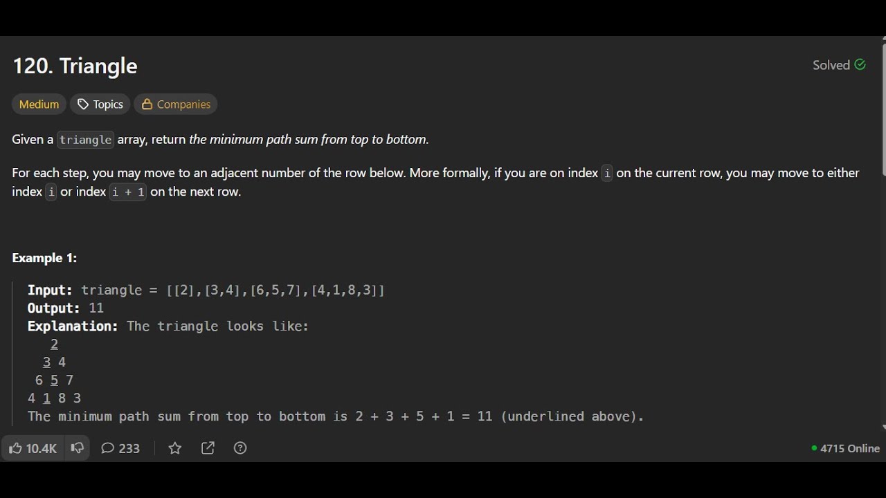 Leetcode - 120. Triangle | Live Solution - YouTube
