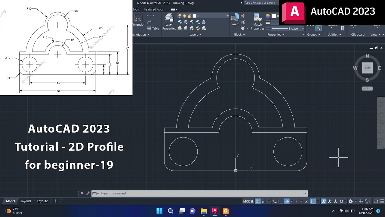 AutoCAD 2023 Tutorial - 2D Profile for beginner EP.19 #autocad - YouTube