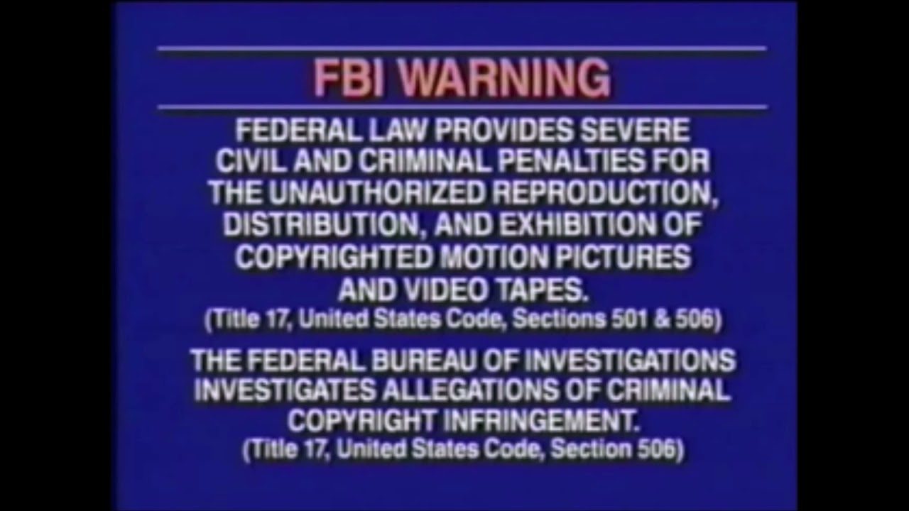The Video Collection FBI Warning Screen (1984-Early 2000s) - YouTube