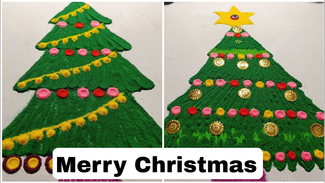 X -Mas Tree Rangoli ♦️ 2 Types of X - Mas Tree Rangoli for Beginners ♦ ...