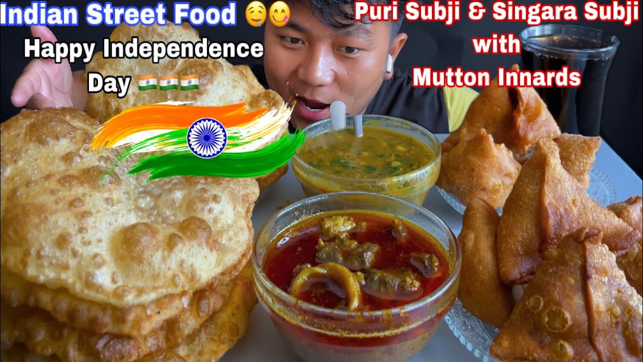 INDIAN STREET FOOD 🇮🇳 PURI SUBJI & SAMOSA (SINGARA) SUBJI WITH MUTTON ...
