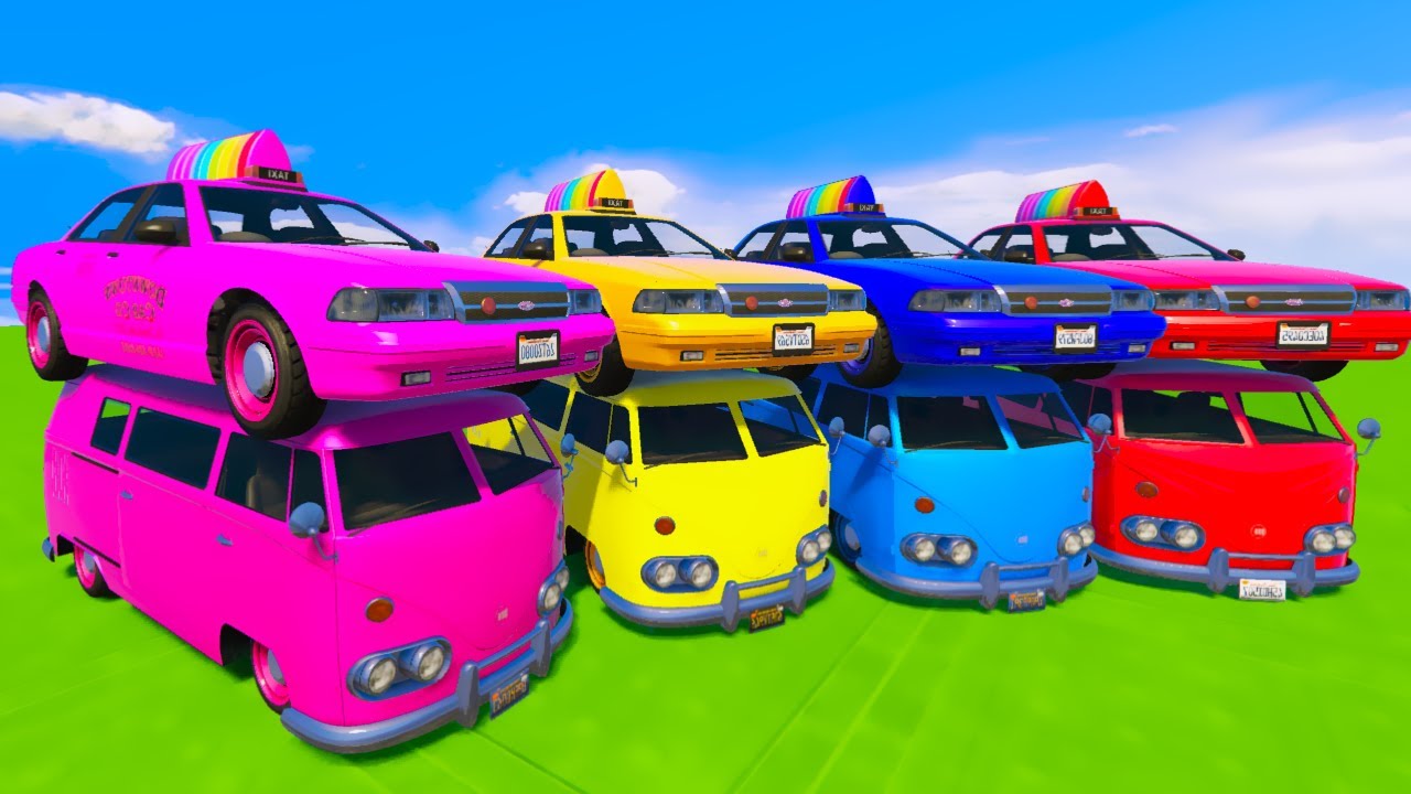 LEARN COLORS TAXI on BUS & Spiderman for Kids - 3D Cars Superheroes for ...