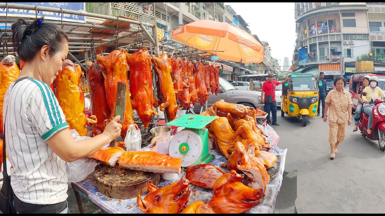 Orussey Market in Phnom Penh, Cambodia - Roast Pig, Chicken, Duck ...