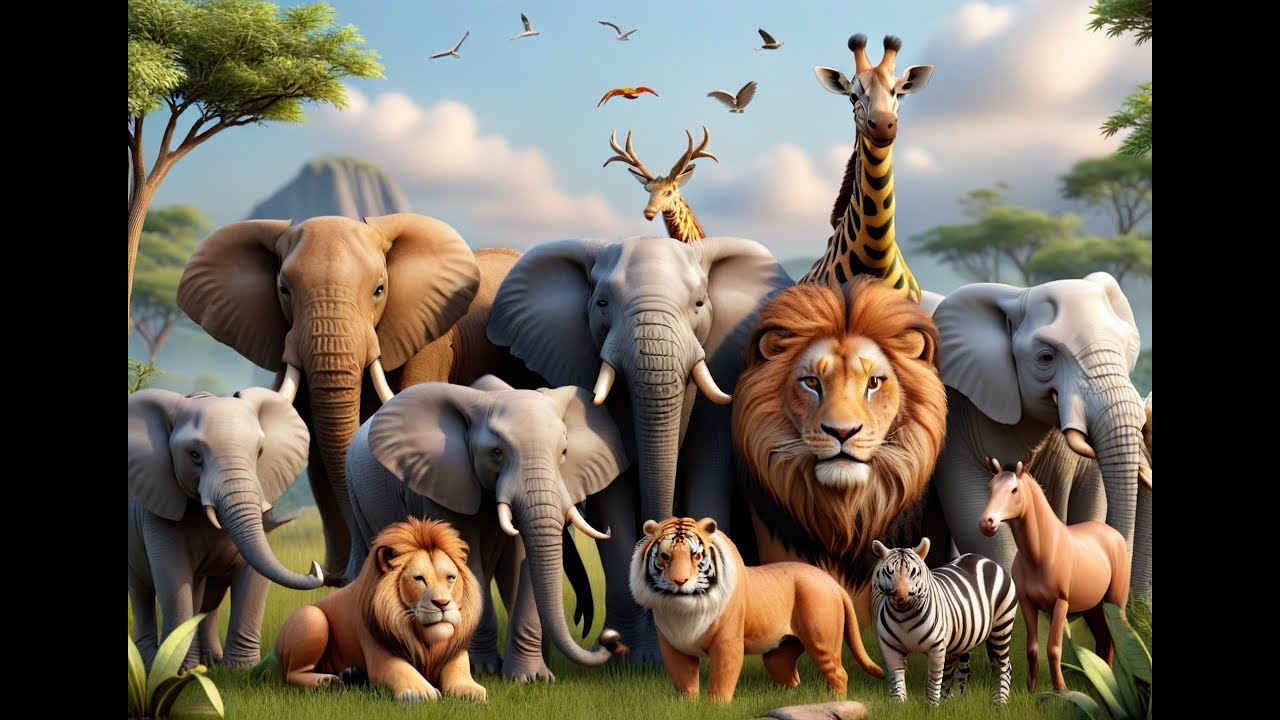 Cartoon Animal Sounds Compilation: Chicken, Dog, Eagle, Cow, Pig, Rhino ...