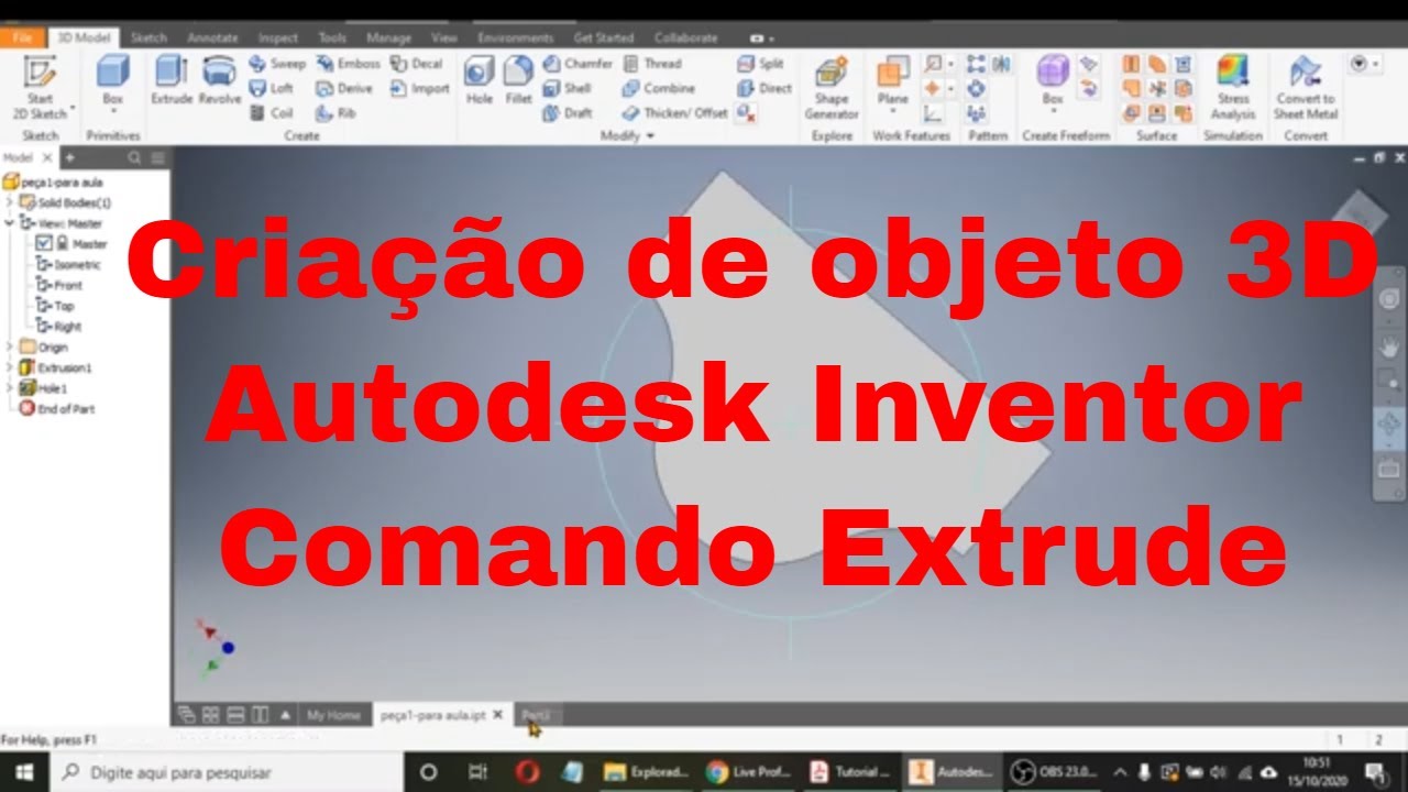 Criação de objeto 3D no Autodesk Inventor - YouTube