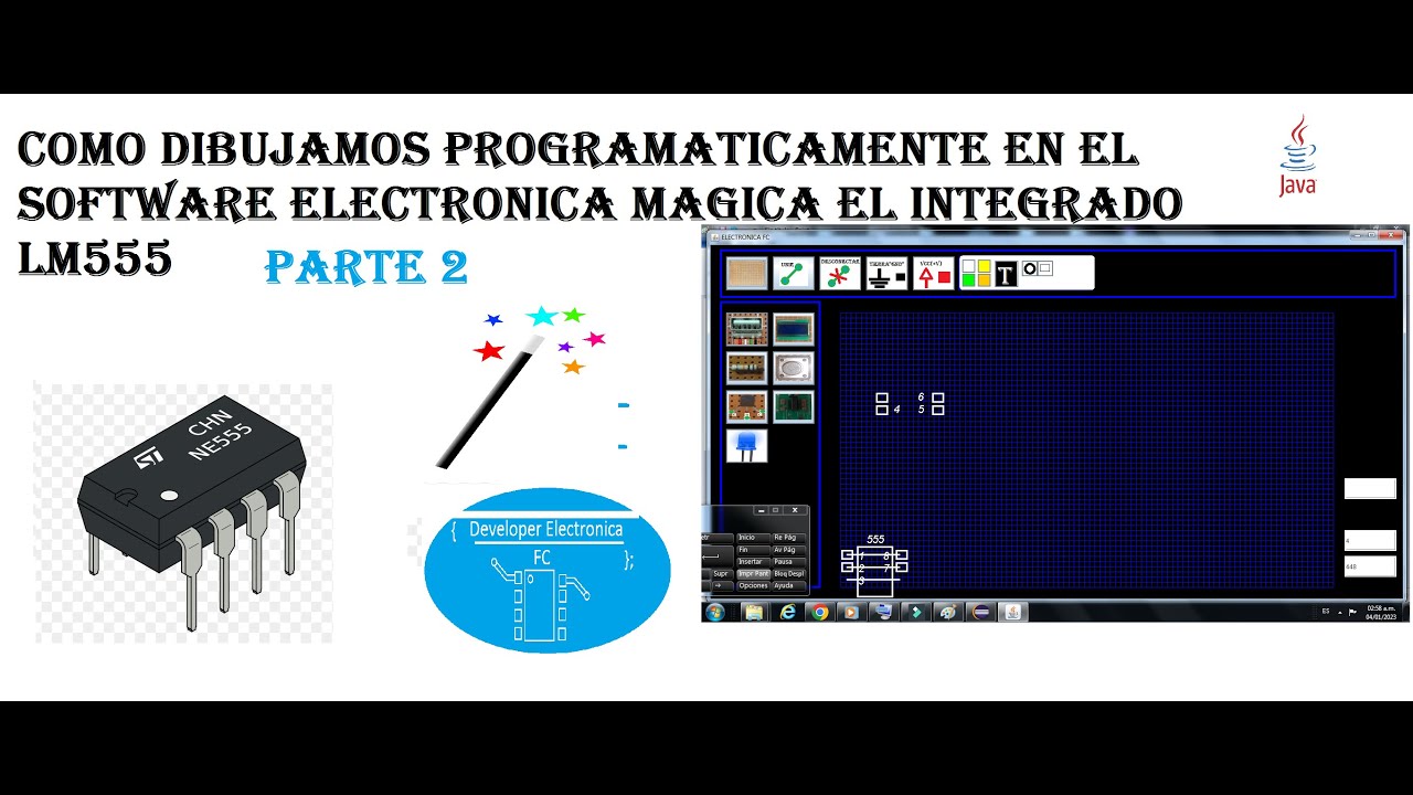 Parte 2 de dibujar el lm555 programaticamente en el software electronica magica - YouTube