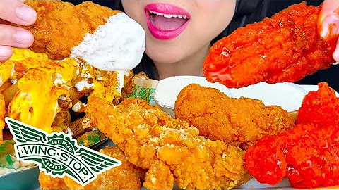Wingstop Mukbang ASMR: Louisiana rub, Garlic parmesan, Mango habanero #food #eating - YouTube