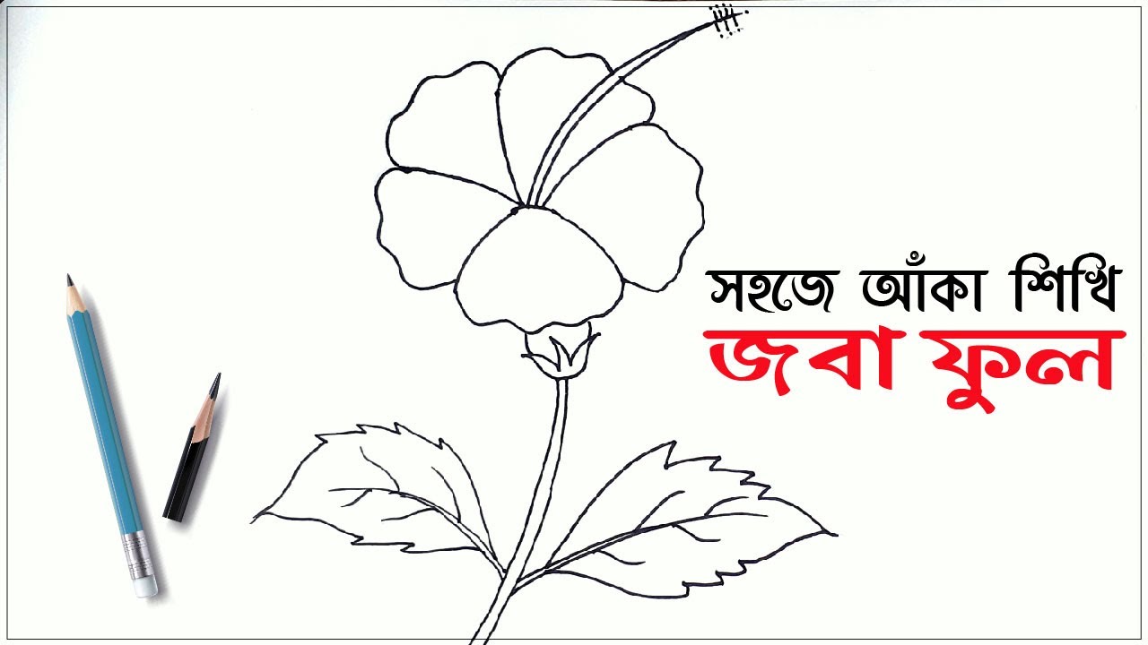 joba ful drawing easy I জবা ফুল আঁকা I How to draw Hibiscus I joba ful ...
