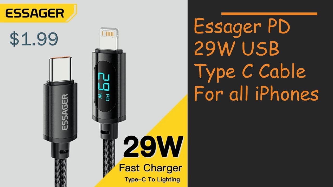 Essager PD 29W USB Type C to Lightning display LED - YouTube