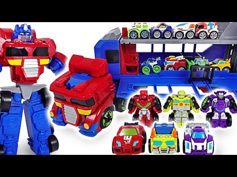 Wow! King Kong! Transformers Rescue Bots Flip Racers, Optimus Prime track trailer! Go! - DuDuPopTOY