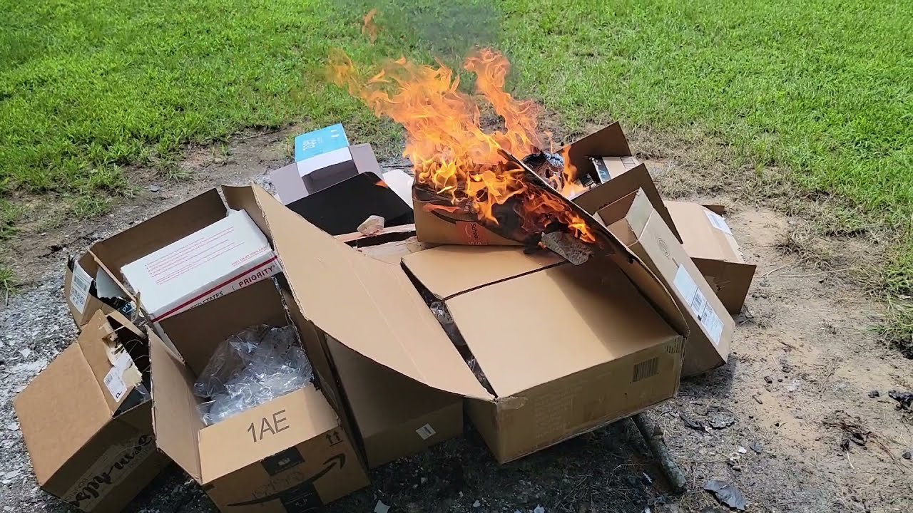Burning Stuff 1155: Pile of Cardboard Boxes - YouTube