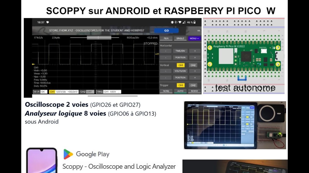Scoppy - Oscilloscope android et raspberry pi pico W - YouTube