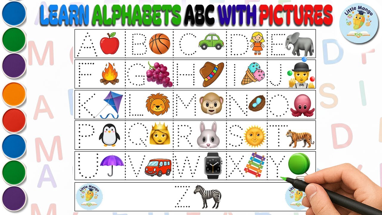 Learn Alphabets ABC with Pictures | ABCD Tracing & Letter Recognition ...