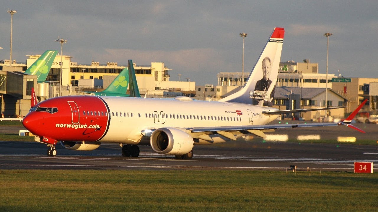 Norwegian Boeing 737 MAX 8s sunset take off at Dublin Airport 2017 ...