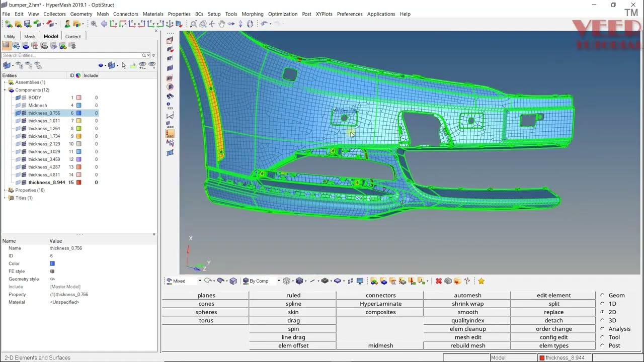 Hypermesh | Plastic Meshing | Assign Thickness - YouTube