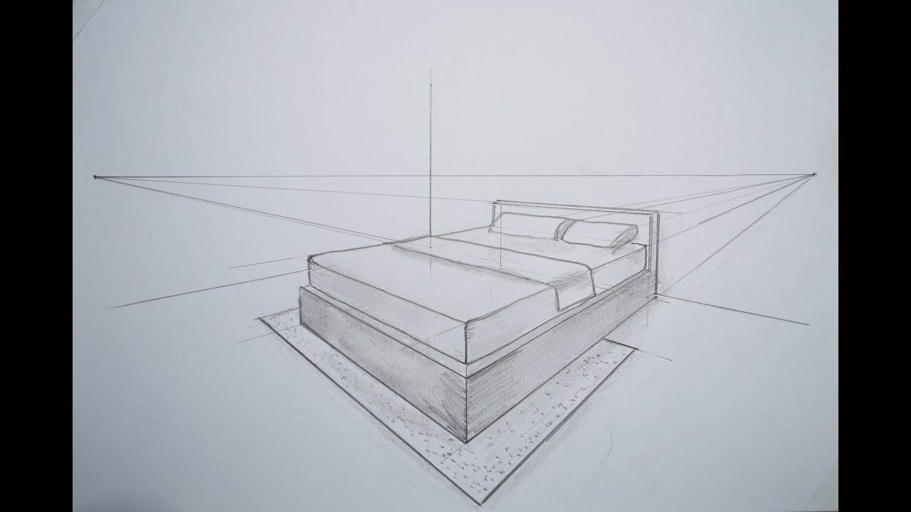 how to draw a bed in two point perspective - YouTube