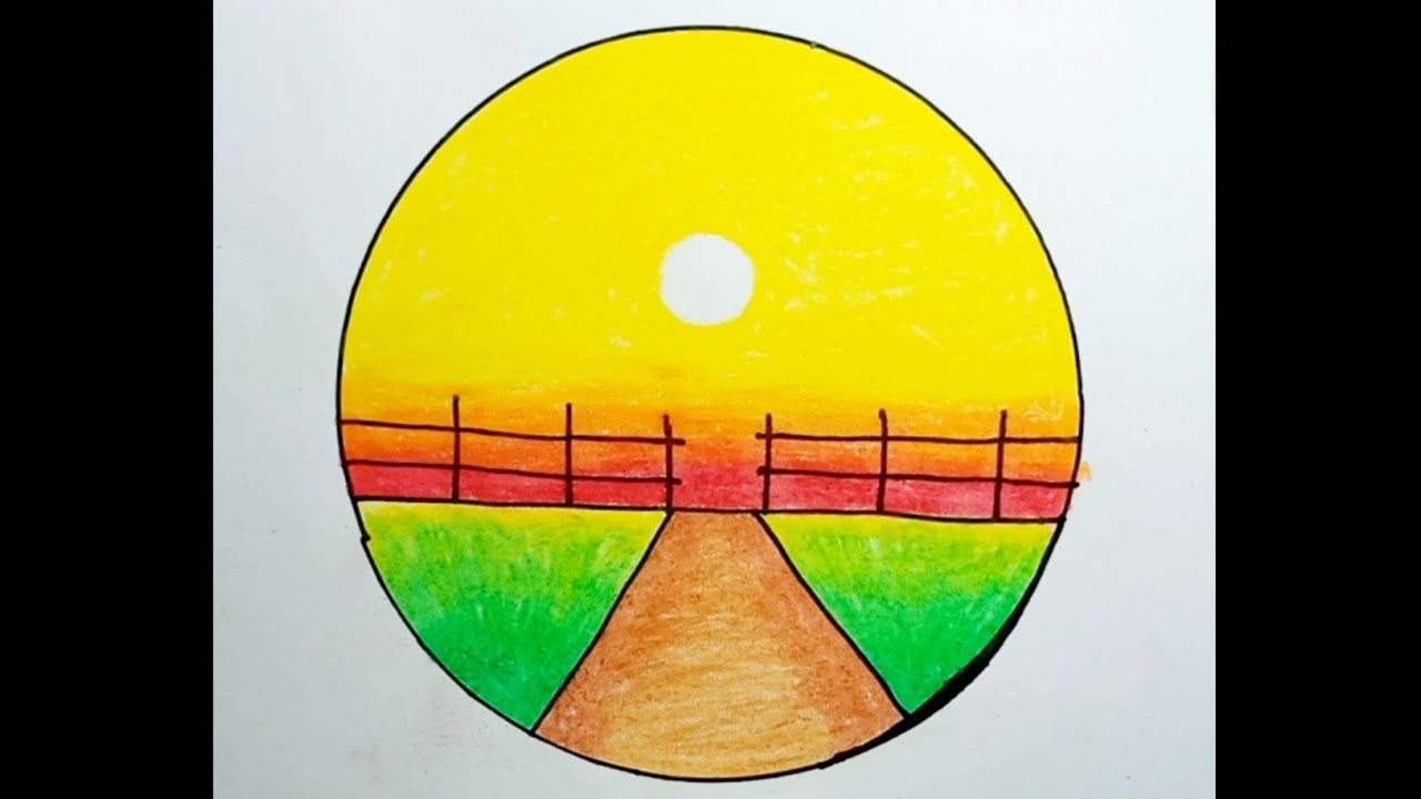 How To Draw Sunset Scenery With Crayons |Drawing Sunset Scenery In A ...