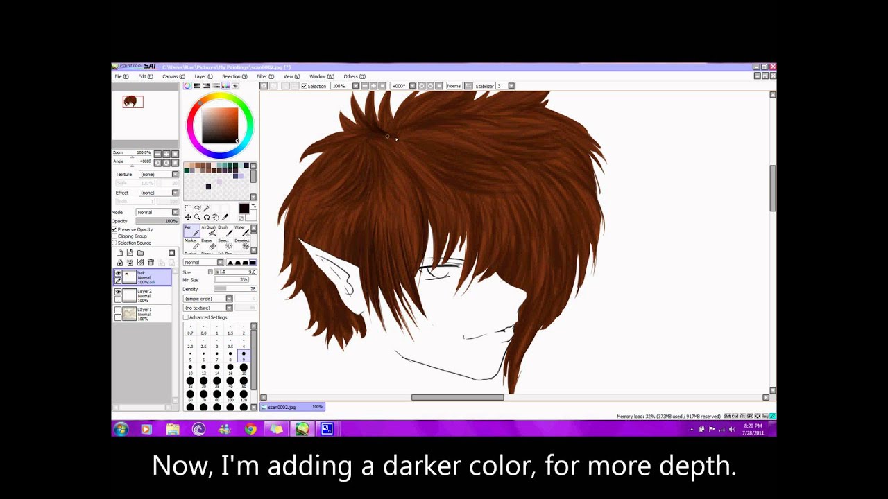How I color hair in Paint Tool Sai.wmv - YouTube