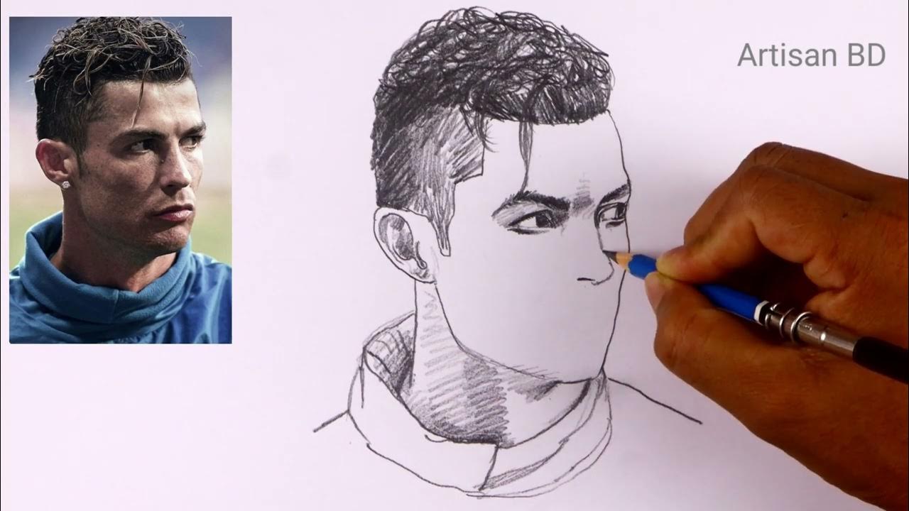 Easy Portrait Cristiano Ronaldo, How To Draw Cr7 Pencil Sketch Tutorial #cr7 - YouTube