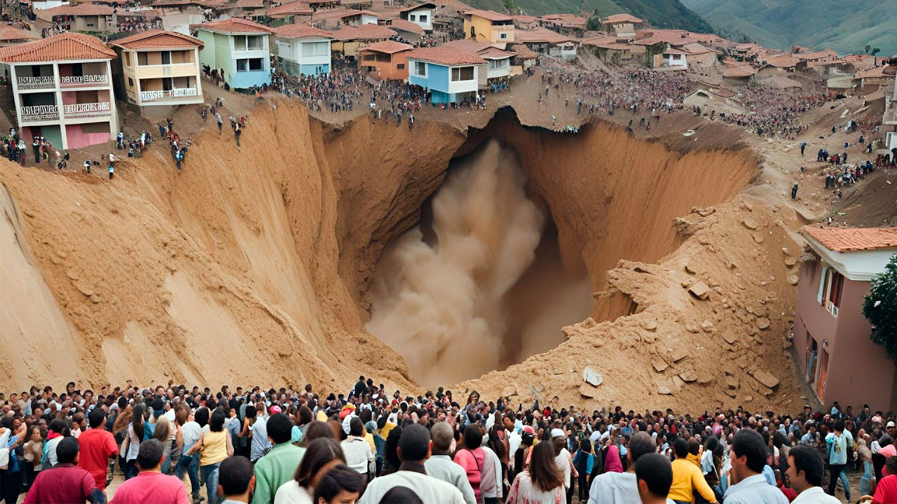 Footage of a huge landslide that covered the village! Disaster in ...