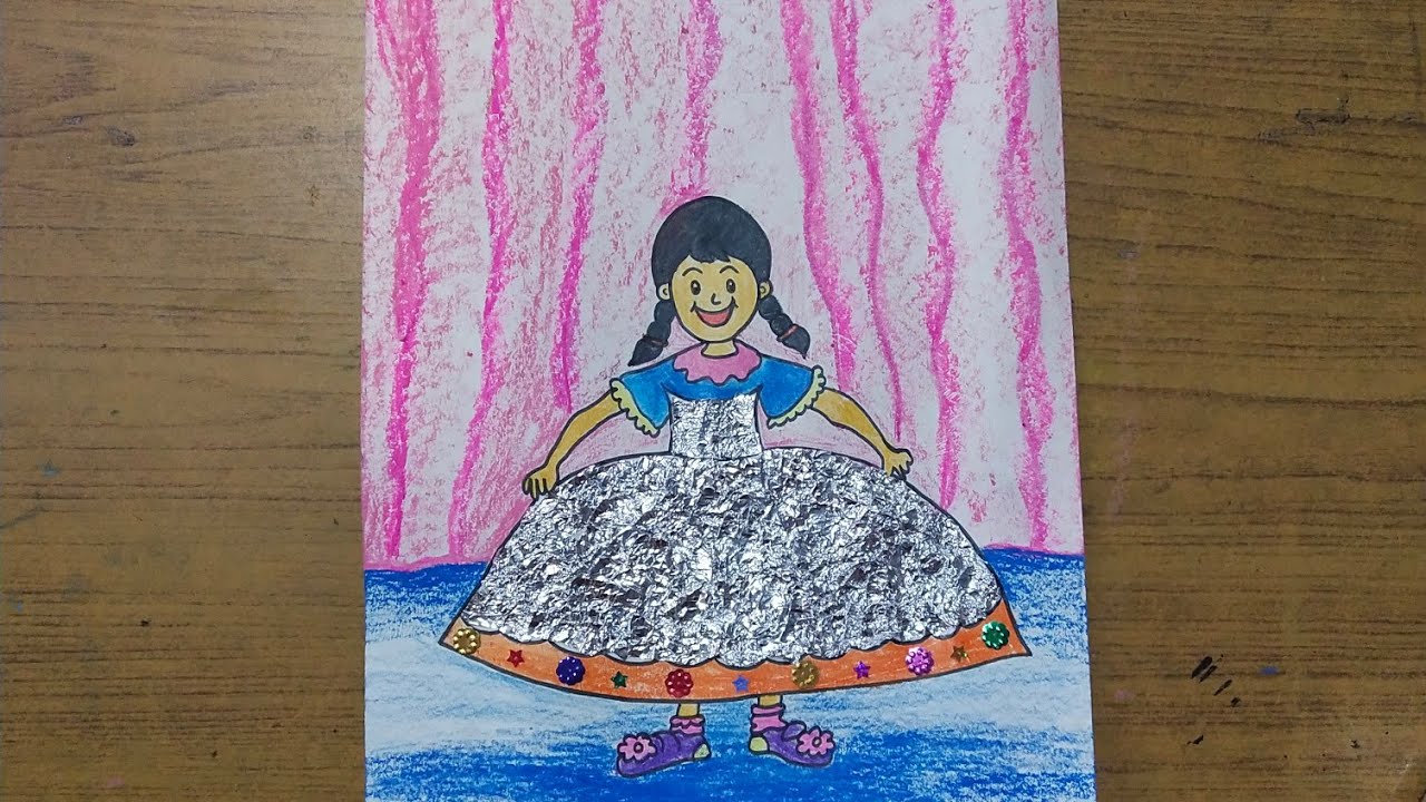 How To Draw Pretty Girl & Paste Silver Foil Paper And Stars On Her ...