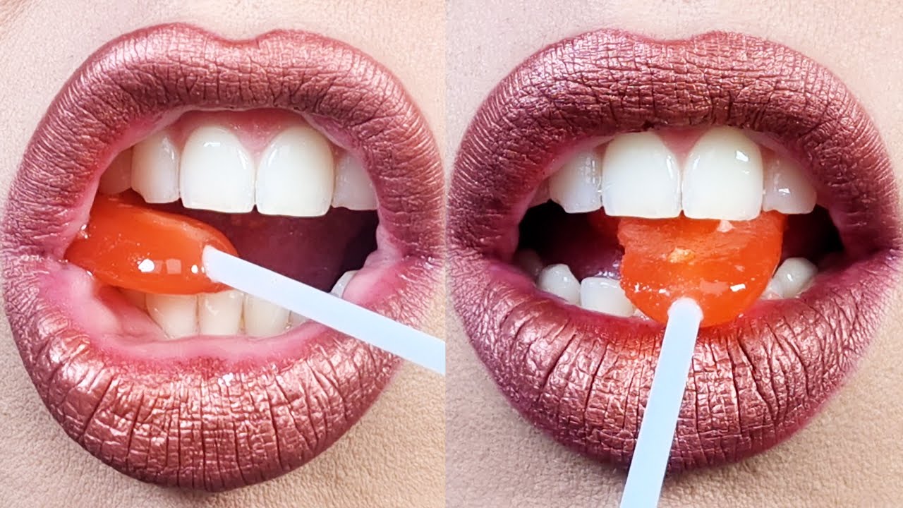 ASMR eating pop rock lollipop beautiful lips eating sounds - YouTube