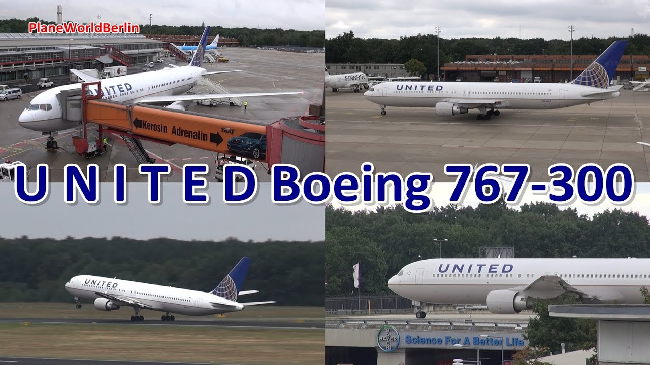 United Boeing 767-300: full pushback & takeoff from TXL - YouTube