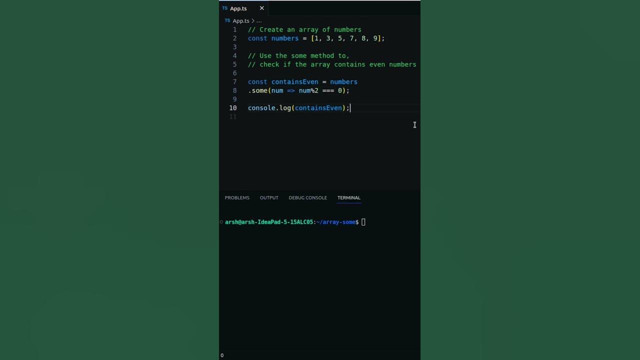 Using Array.some() to check if an array contains even numbers or not. #shorts #youtube # ...
