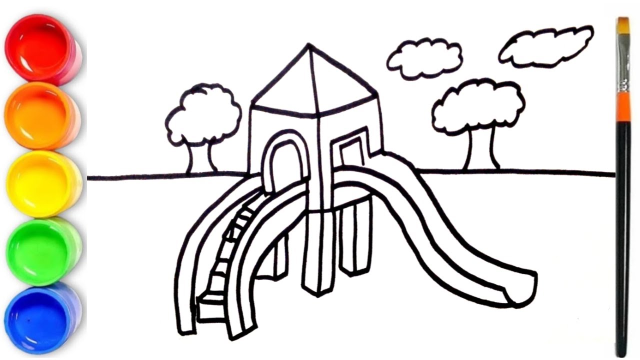 Playground Drawing, How to draw a Playground, Drawing, Coloring ...