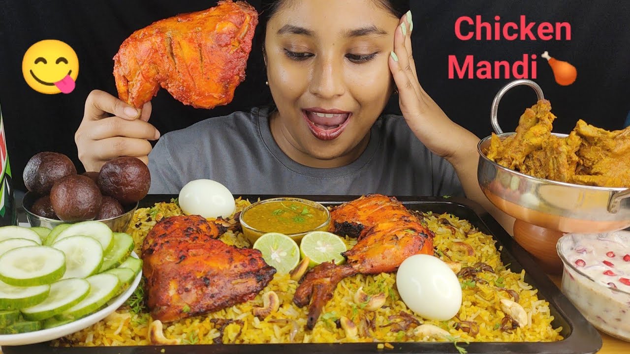 Spicy Chicken Curry with Chicken Mandi🍗,Boil Egg,Raita, Sweets Eating ...
