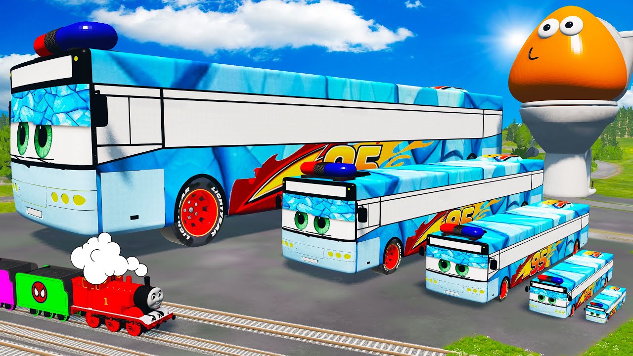 Big & Small Long Iced Bus Lightning McQueen Police Supercar Cold with ...