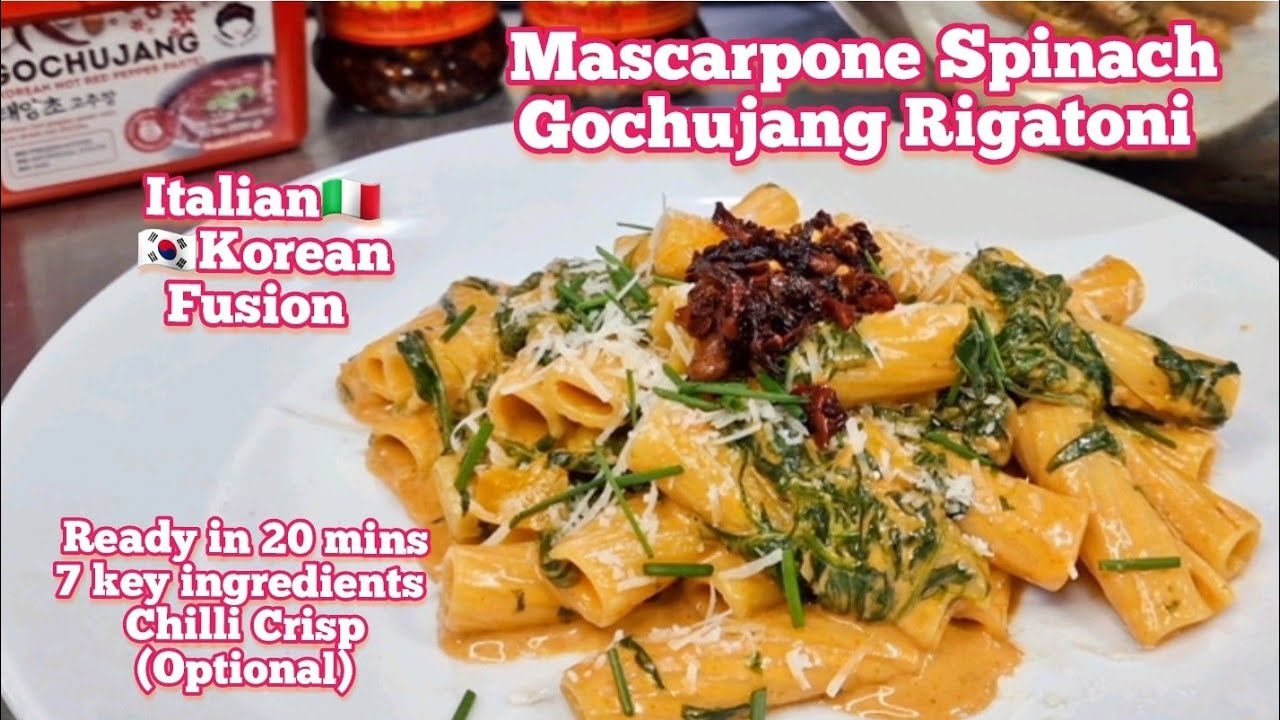 20 minute Luxury Pasta 😋 Mascarpone Spinach & Gochujang🌶 ITALIAN KOREAN ...