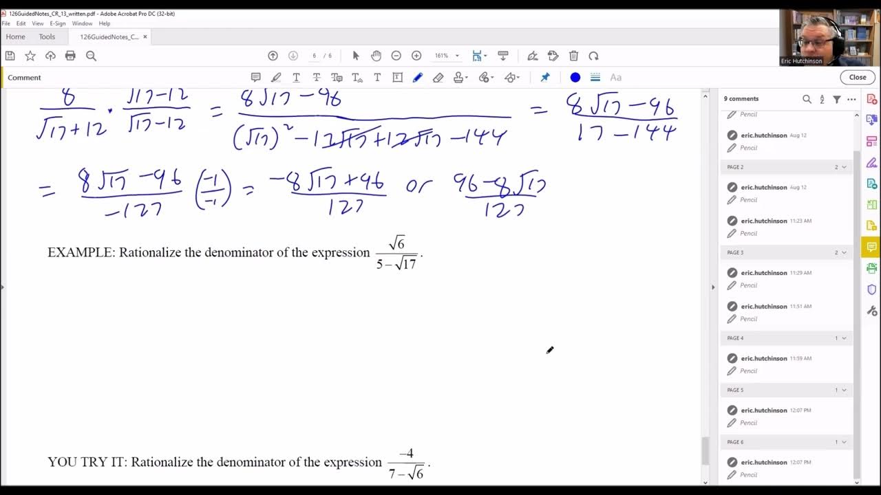 Rationalize Binomial Denominators - YouTube