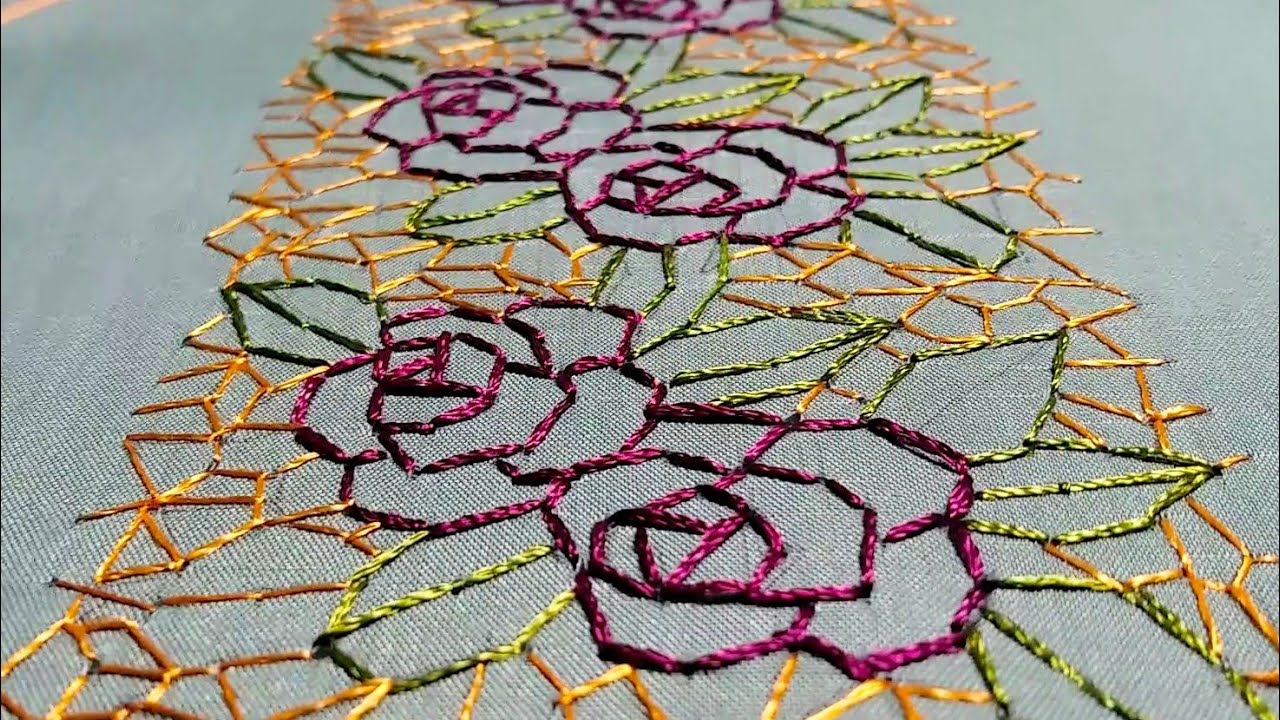 Hand Embroidery: Geometric Roses | Border & All Over Design - YouTube